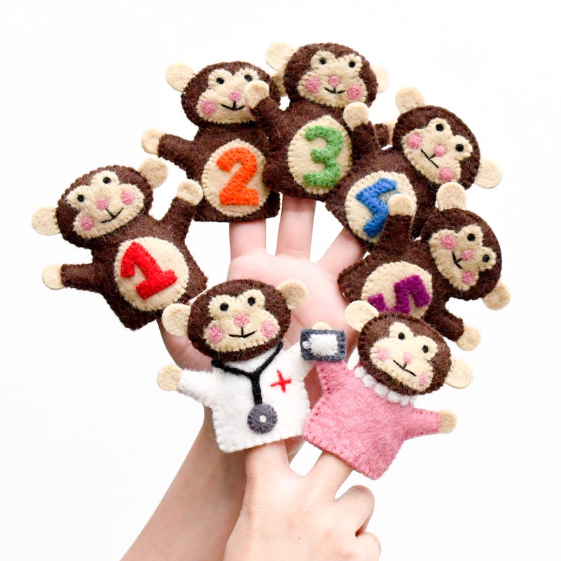 Finger Puppet Set - 5 Little Monkeys - Below The Willow Tree